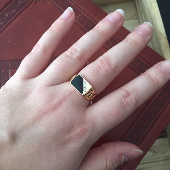 Accessories | Mens Retro Classic Gold Silver Enamel Crystal Ring | Poshmark